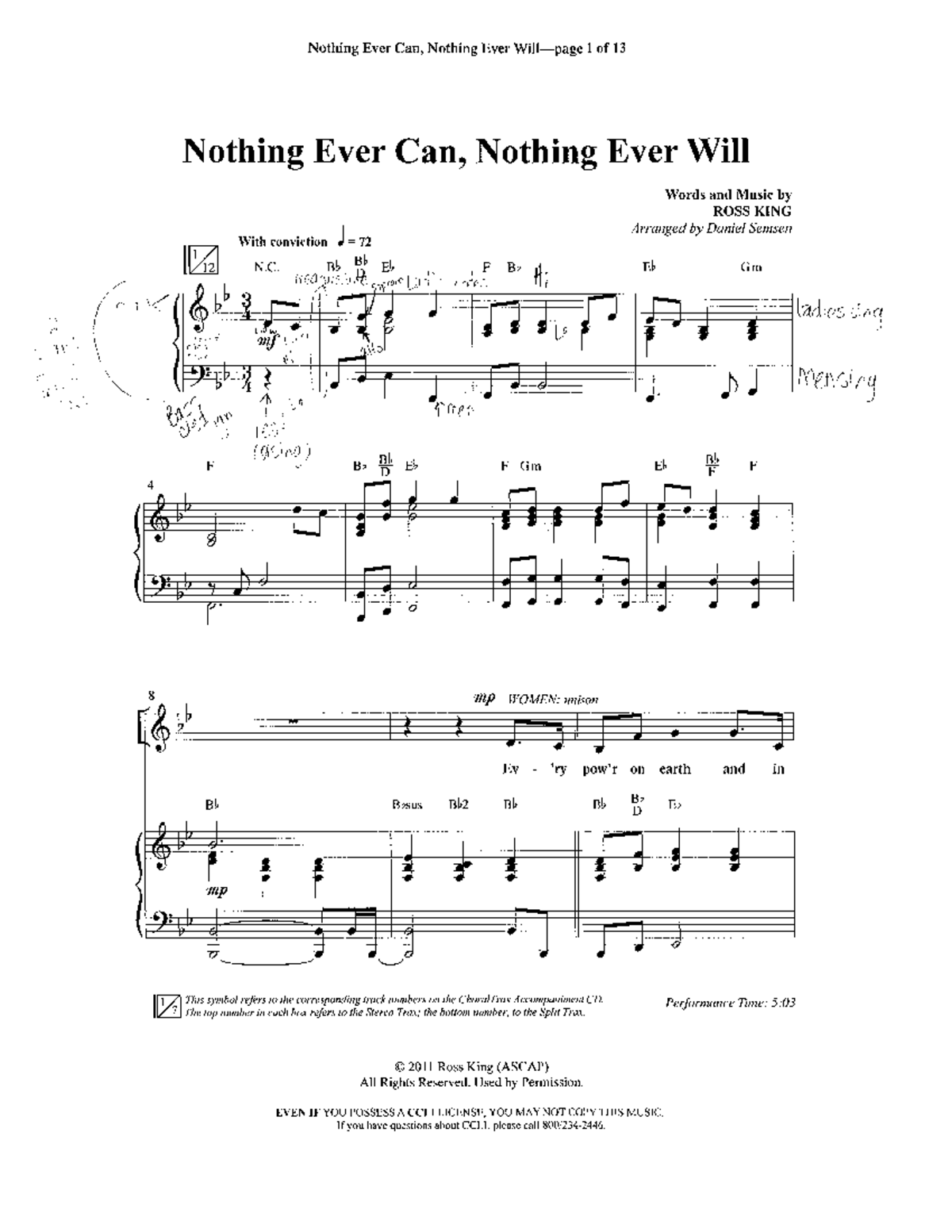 Nothing Ever Can, Nothing Ever Will - Choral Arrangement - Studocu