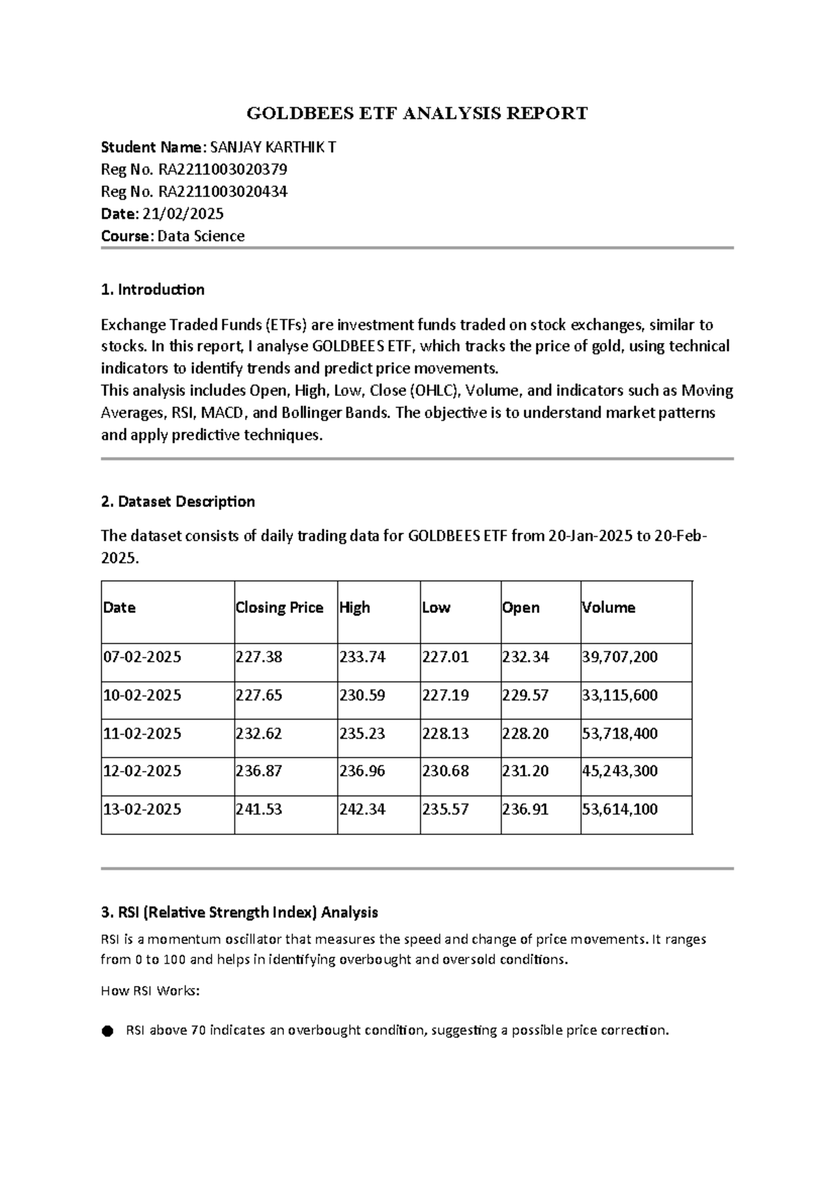 Goldbees etf analysis (1) - GOLDBEES ETF ANALYSIS REPORT Student Name ...