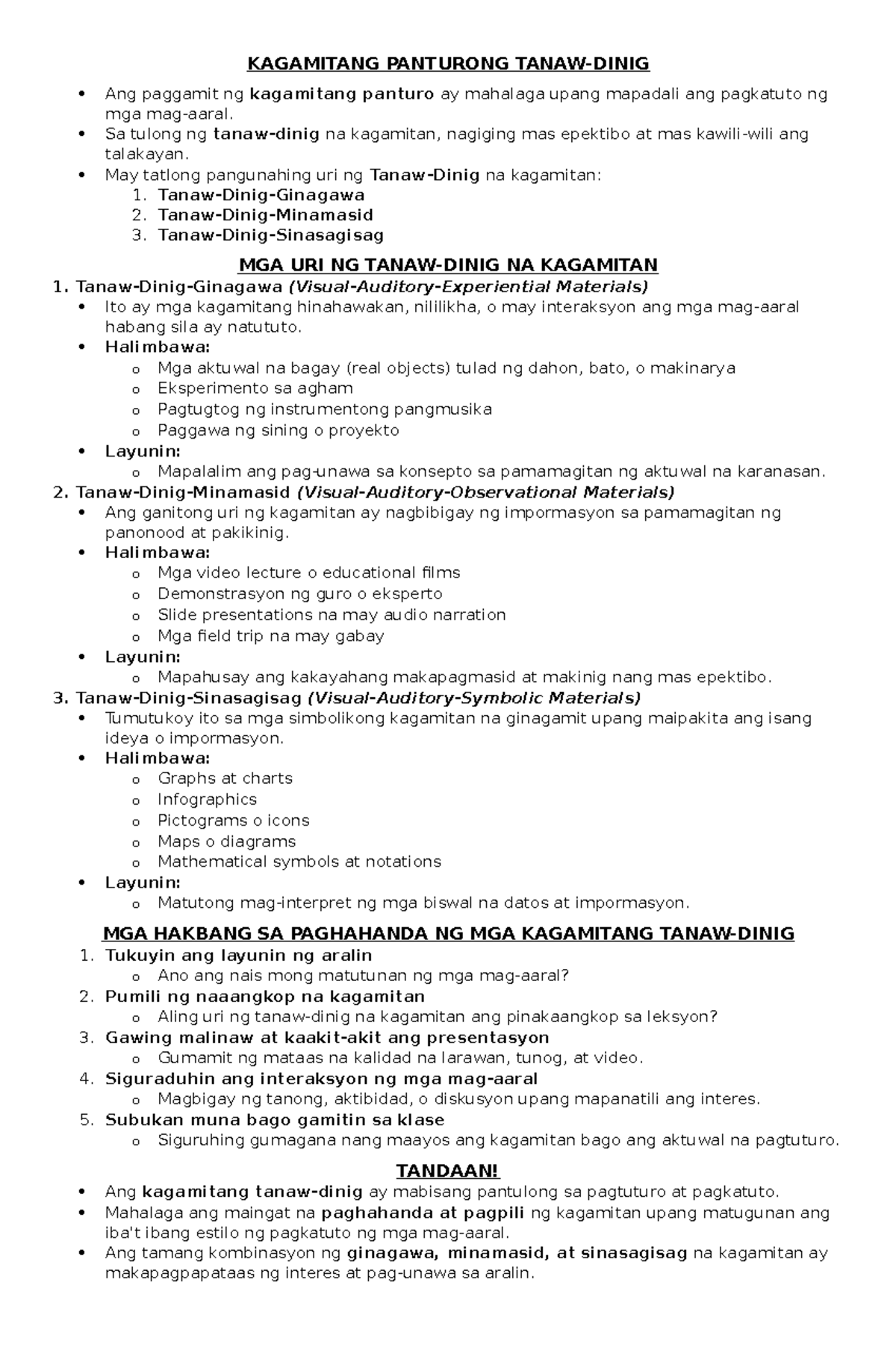 Kagamitang Tanaw- Dinig Lecture - KAGAMITANG PANTURONG TANAW-DINIG Ang ...