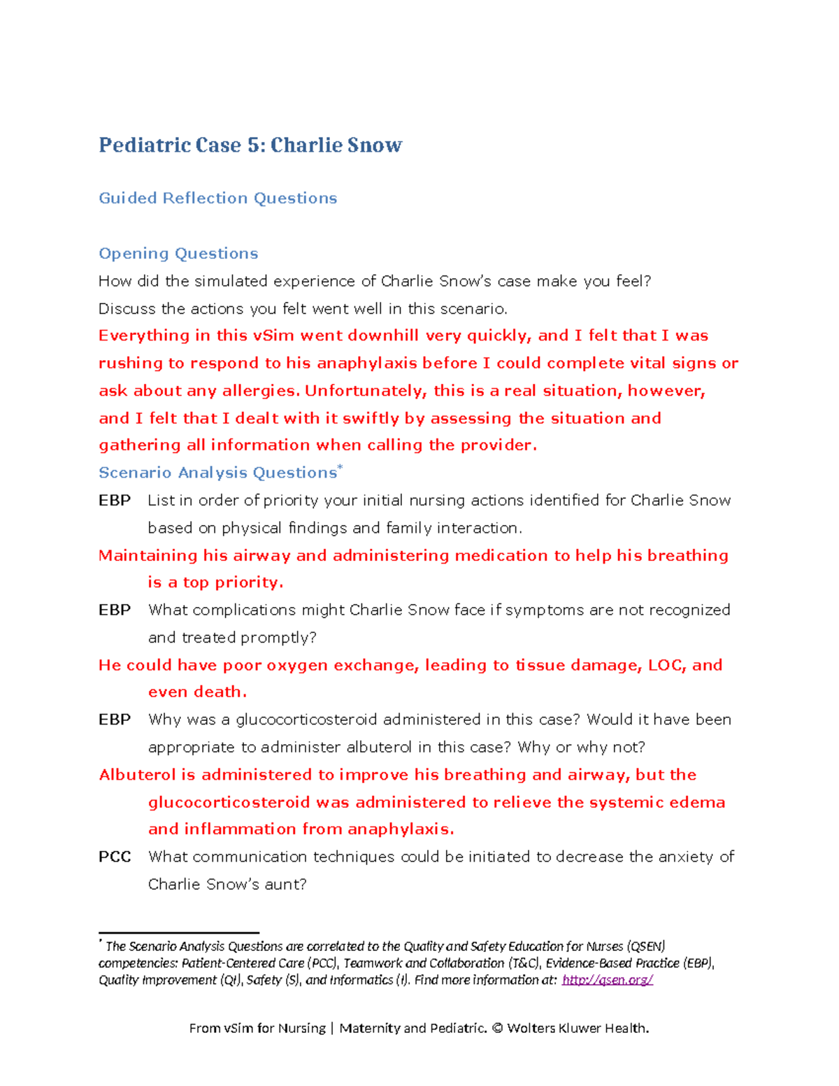 Pediatric Case Study 5: Charlie Snow vSim Reflection Questions - Studocu