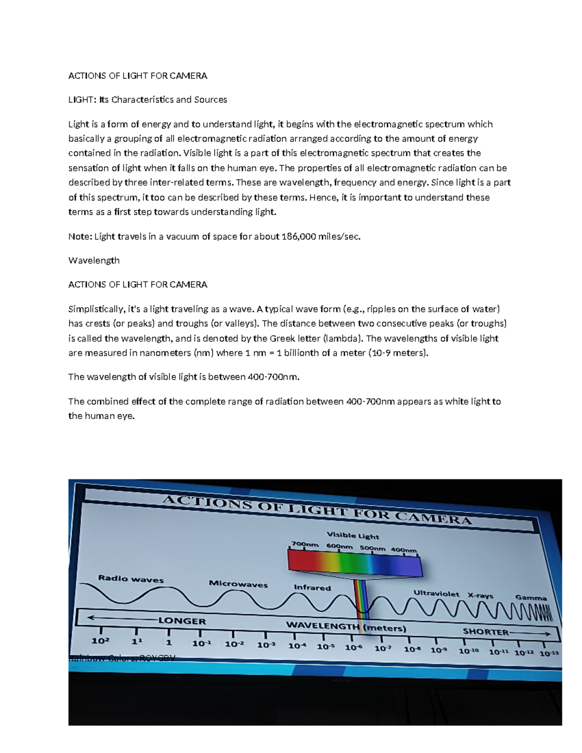 Actions OF LIGH WPS Office - ACTIONS OF LIGHT FOR CAMERA LIGHT: Its ...