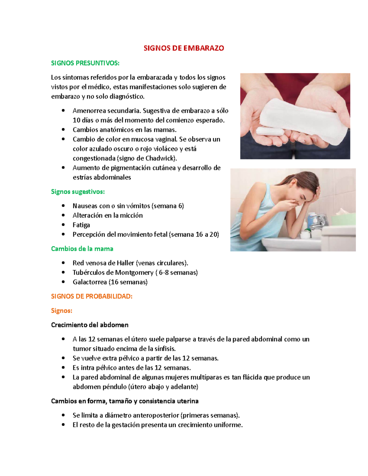 Signos de Embarazo: Diagnóstico y Métodos de Confirmación - Studocu