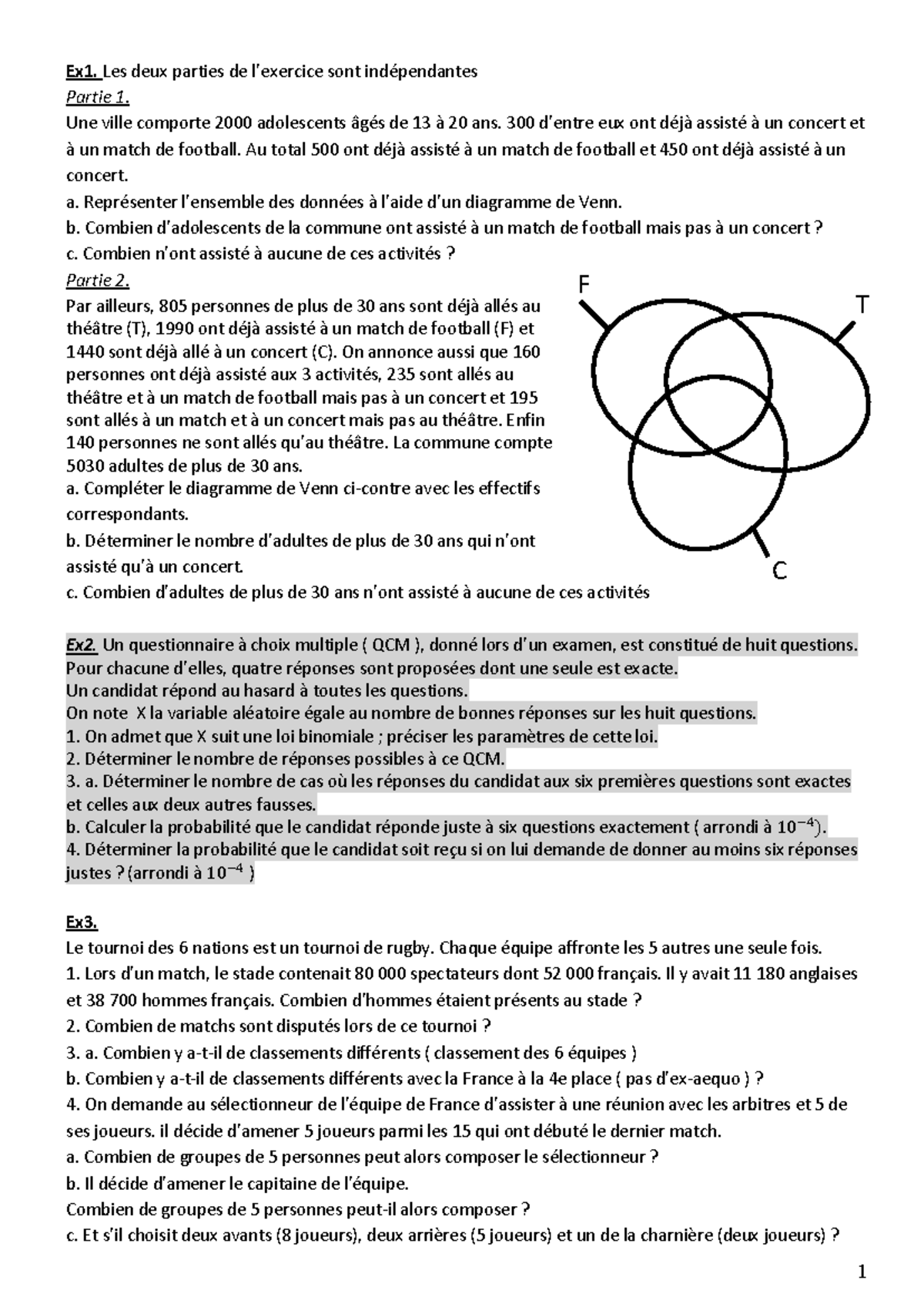 Évaluation de Dénombrement - Testbis Terminale Spé Maths - Studocu