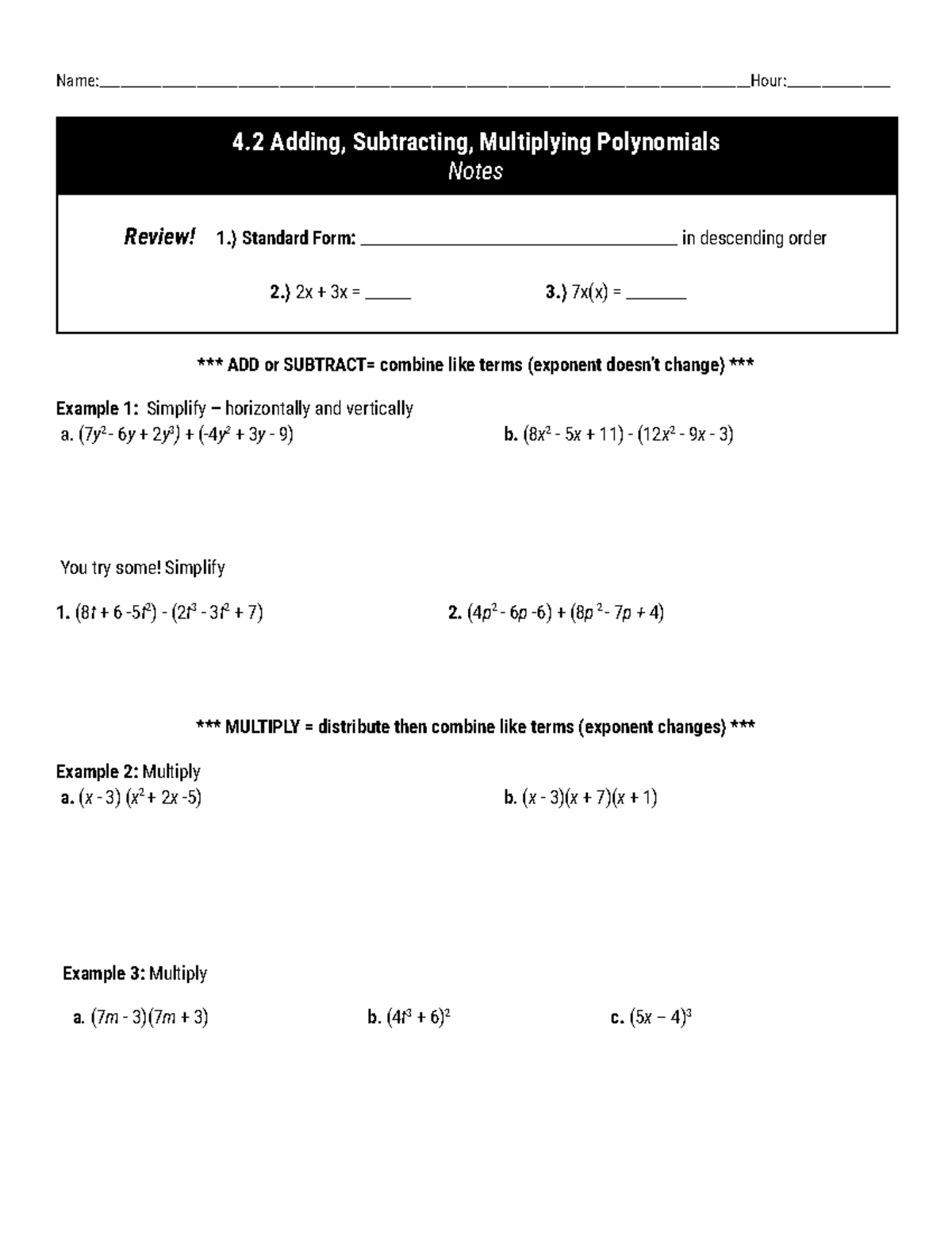 4.5 Polynomial Solutions, Graphs, and Writing Functions - Notes KEY ...