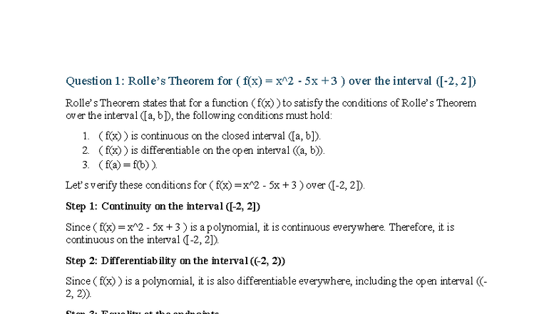 Rolle's Theorem and Mean Value Theorem Analysis (MATH 101) - Studocu