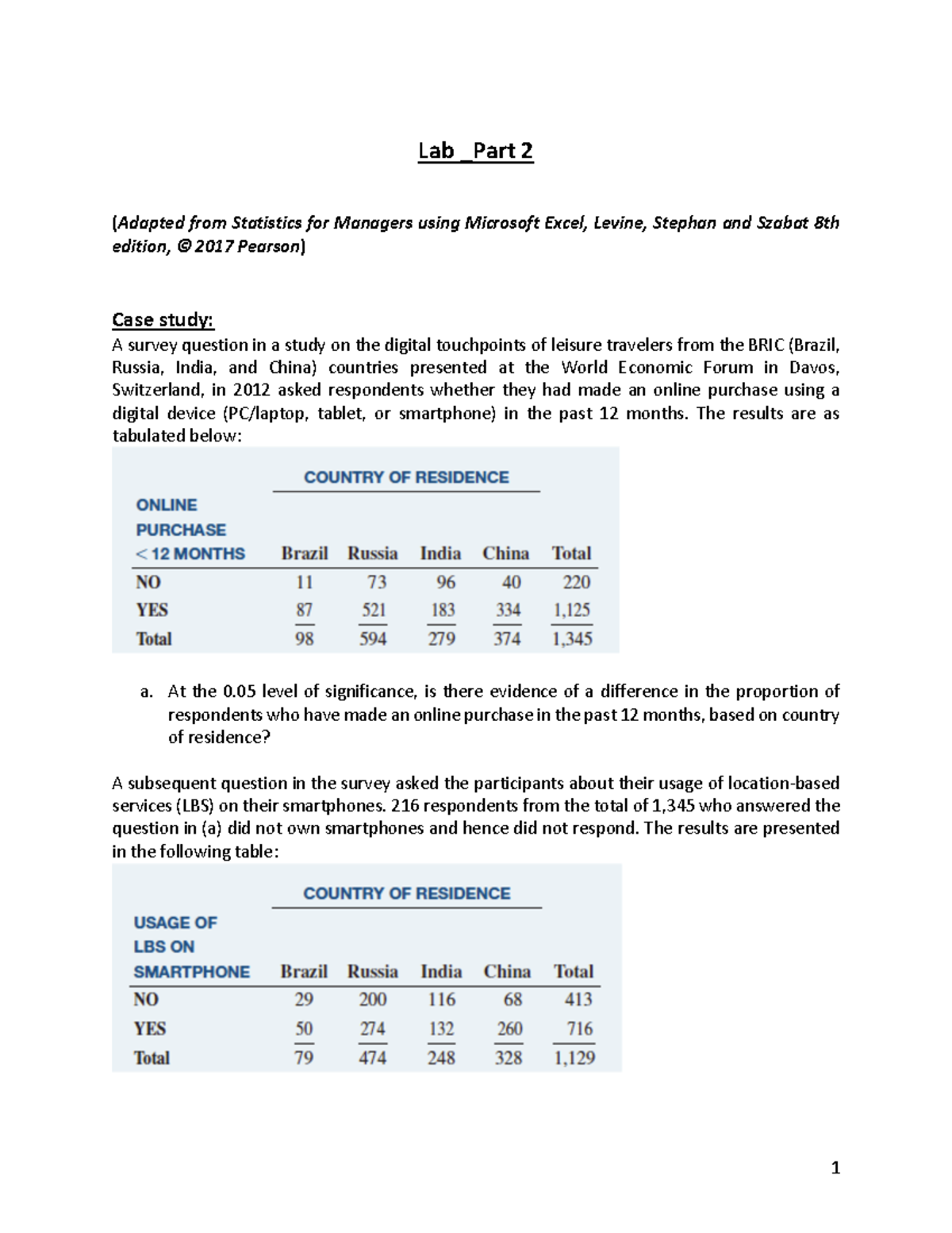 Bivariate Analysis Lab Part 2 - 1 Lab _Part 2 (Adapted from Statistics for Managers using ...