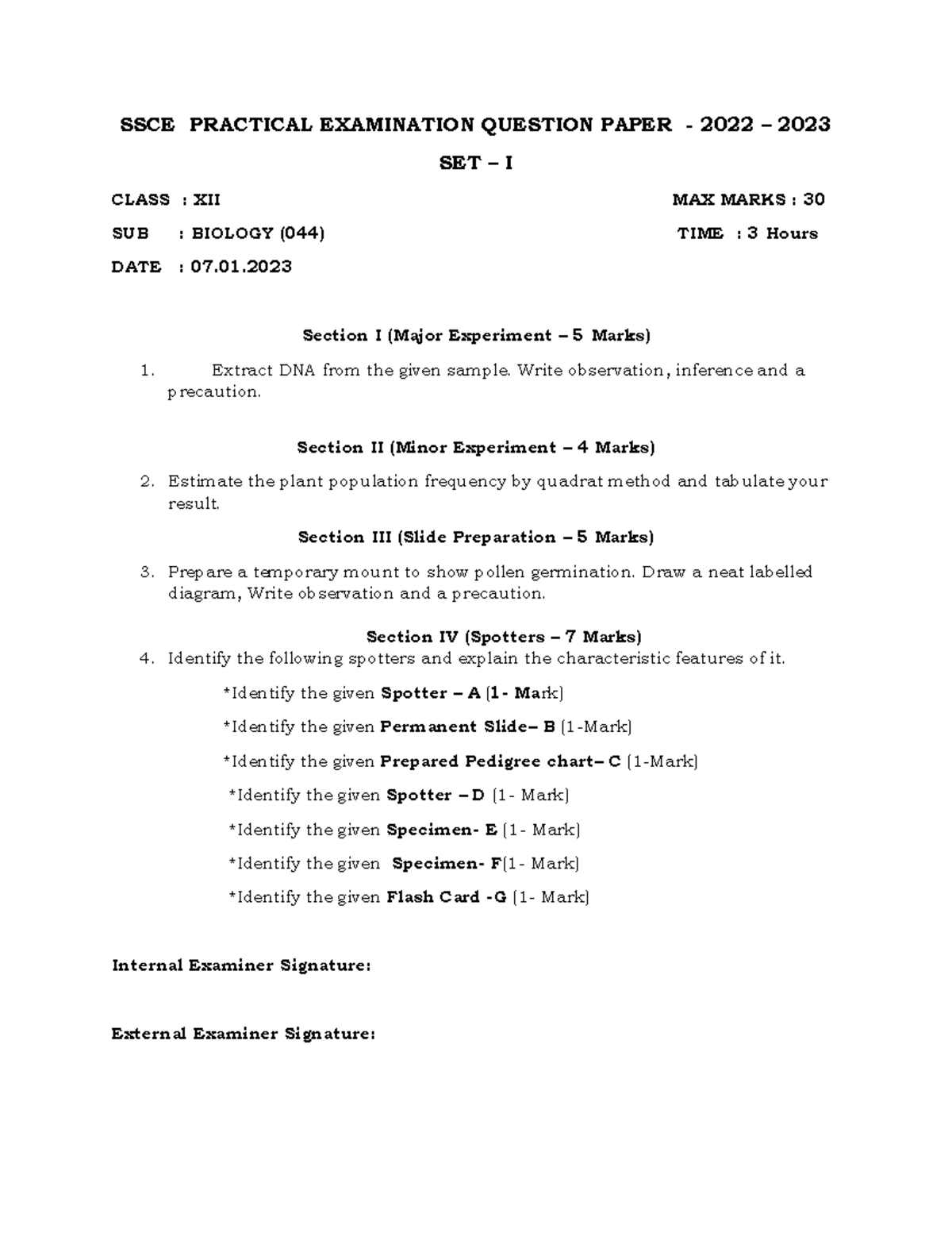 SSCE BIOLOGY PRACTICAL EXAMINATION SET I (044) 2022-2023 - Studocu