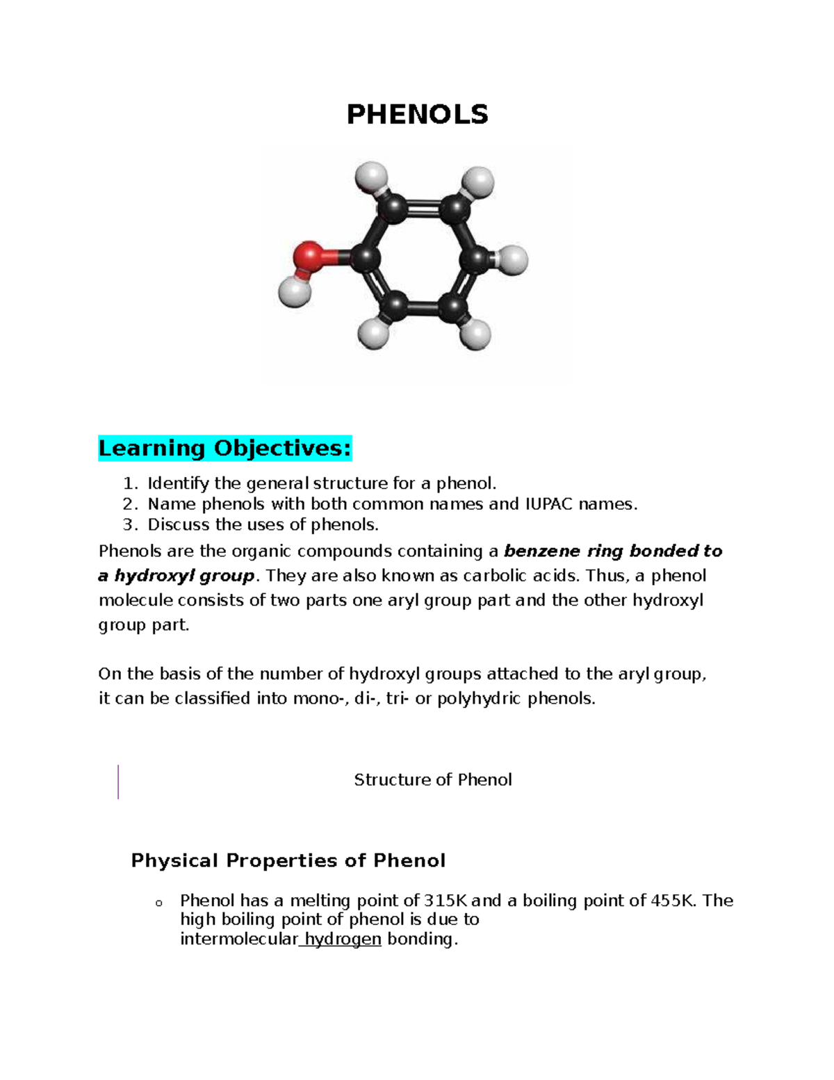 Phenols: Structure, Nomenclature, and Applications in Organic CHEMISTRY ...