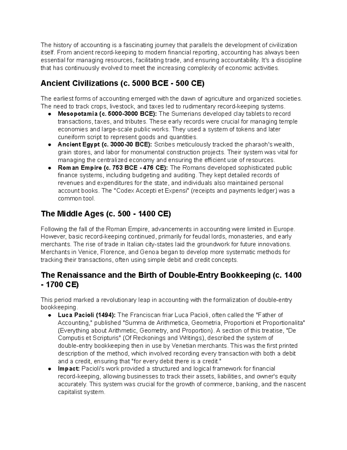 The Evolution of Accounting: A Historical Overview - Studocu