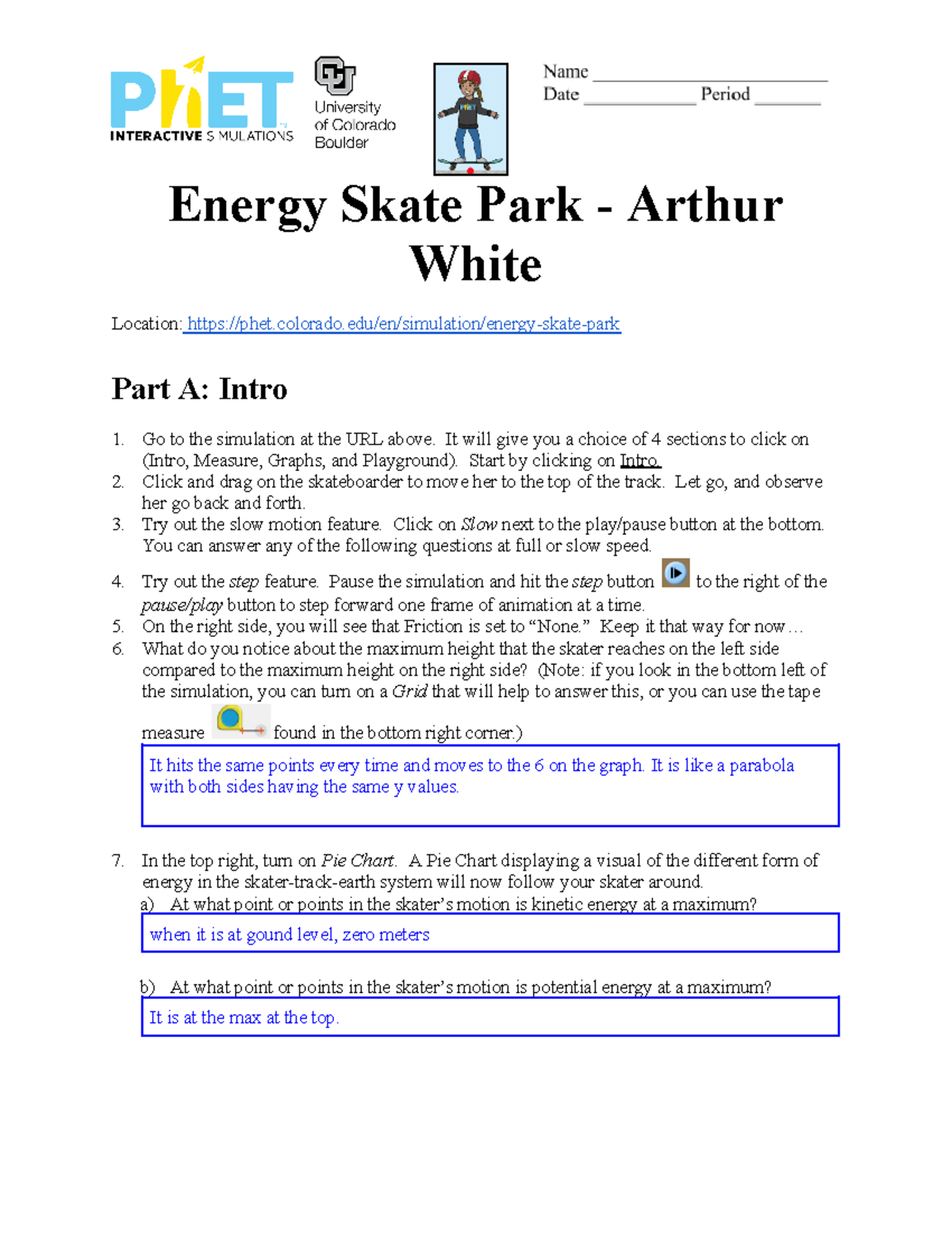 Energy Skate Park Lab Guide - 3A3 Phet Lab - Honors (10444159) - Studocu