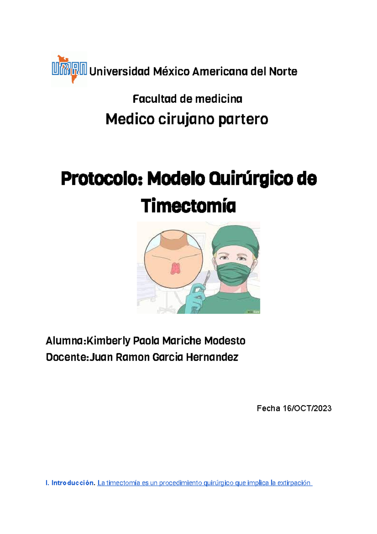 Protocolo Quirúrgico de Timectomía (Medicina - Modelo Educativo) - Studocu