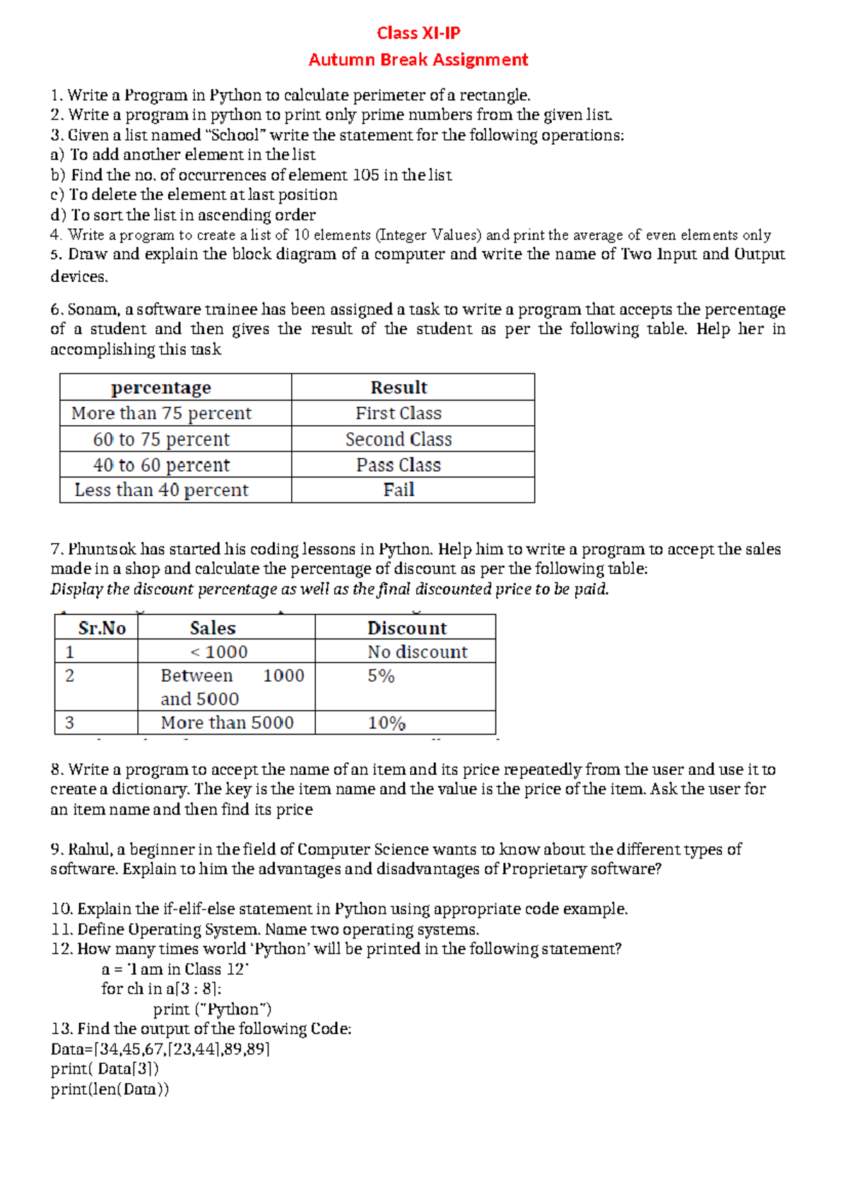 IP Assignment Class XI: Programming & Computer Concepts - Studocu