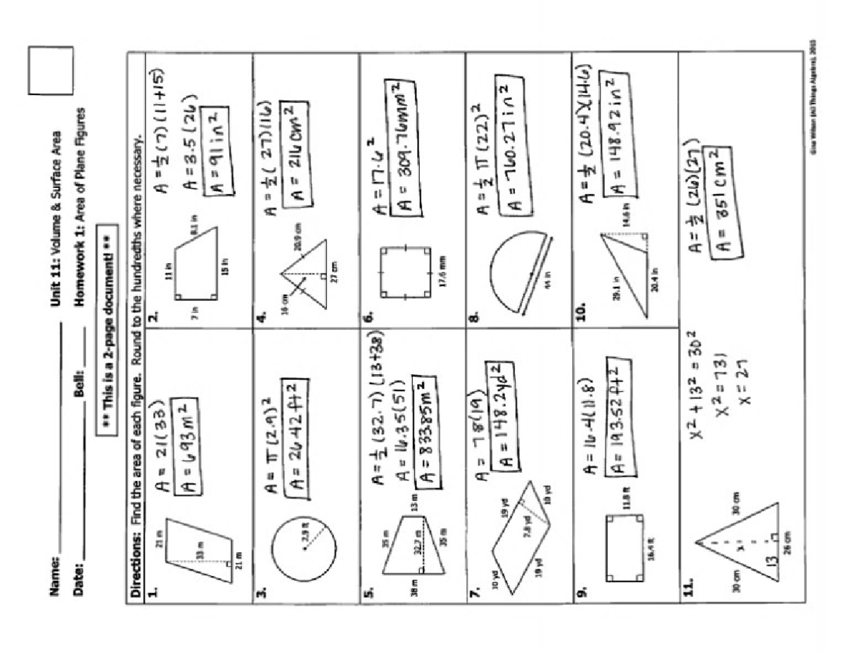 Unit 11: Volume & Surface Area Homework 1 - Area of Plane Figures - Studocu