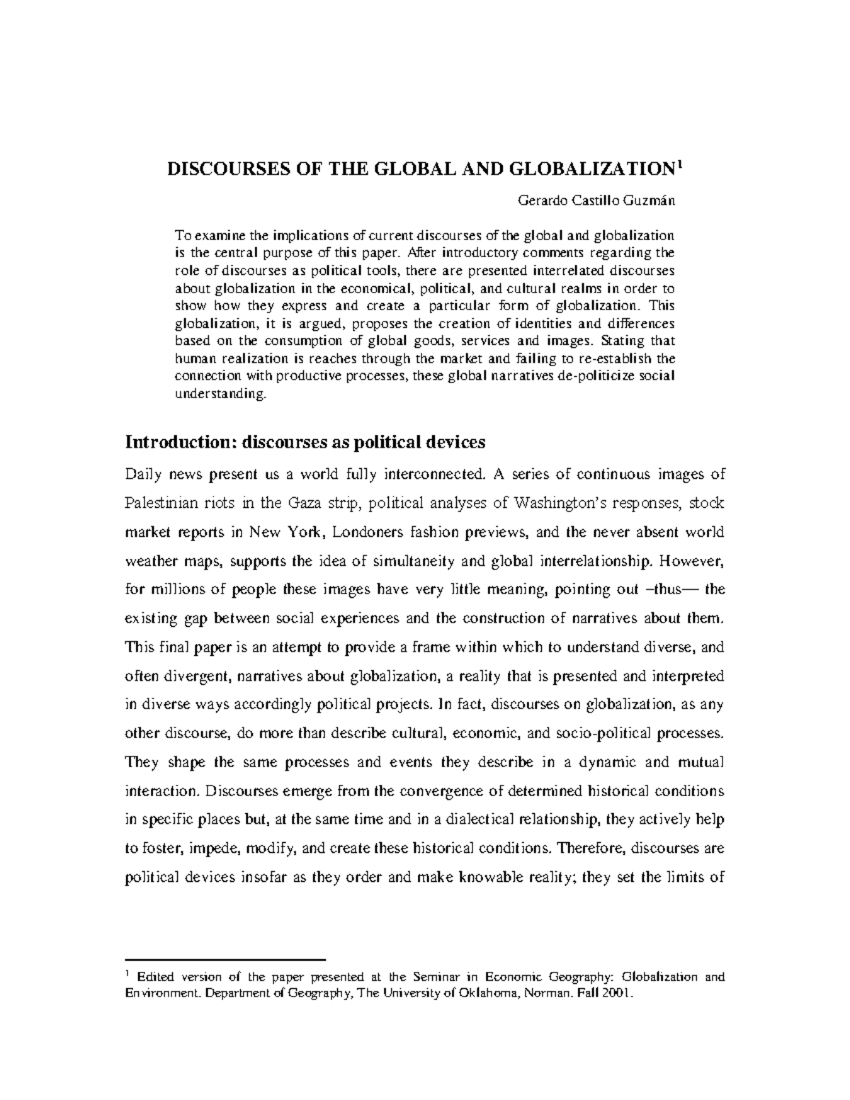Globalization Discourses: Political Implications and Identities - Studocu