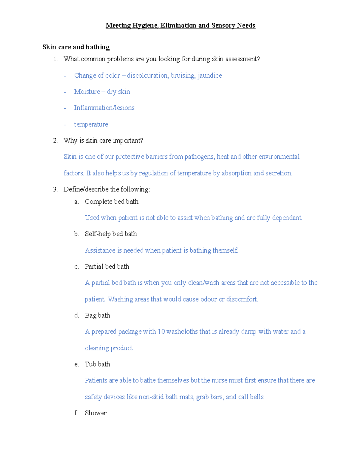 NURS 101: Week 10 Skin Assessment and Patient Bathing Care - Studocu