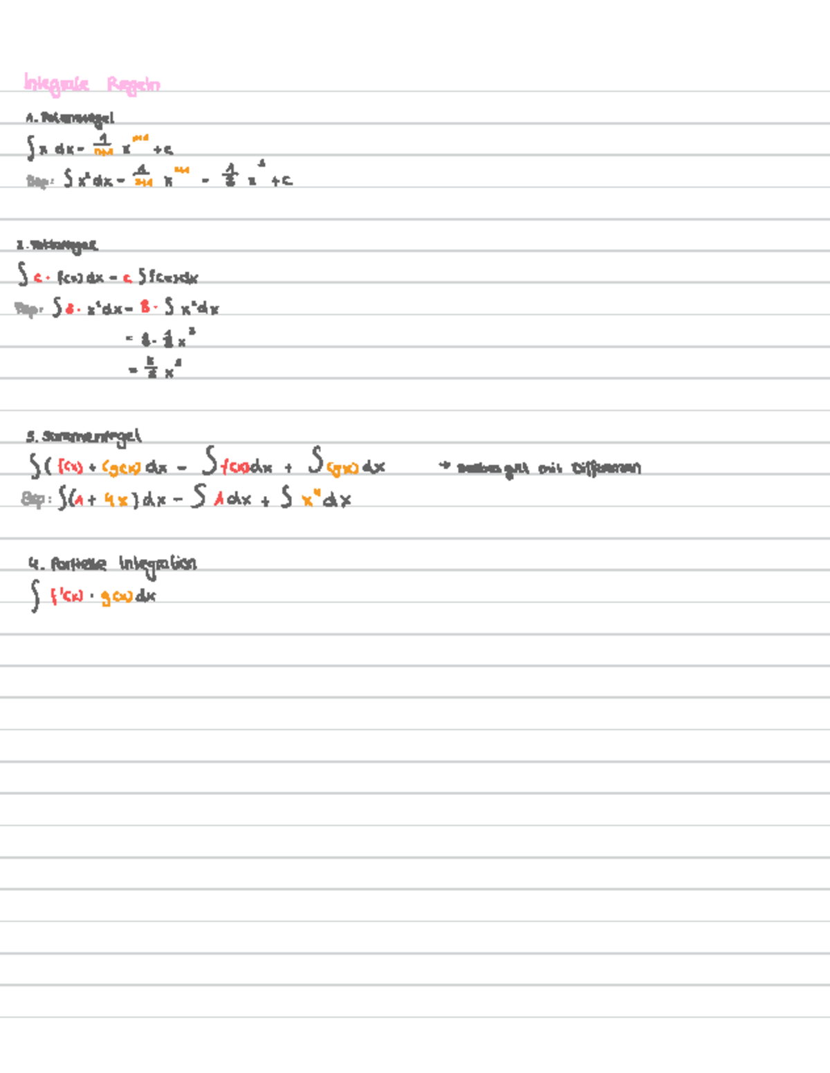 Integrale Regeln - Integrale Regeln Potenzregel (xdx = m x + Bsp : Sxdx ...