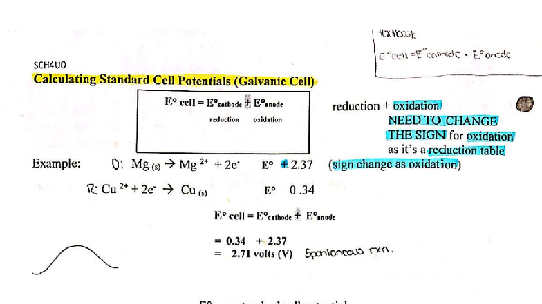 SCH4U0 - Galvanic Cells Homework: Standard Cell Potentials - Studocu