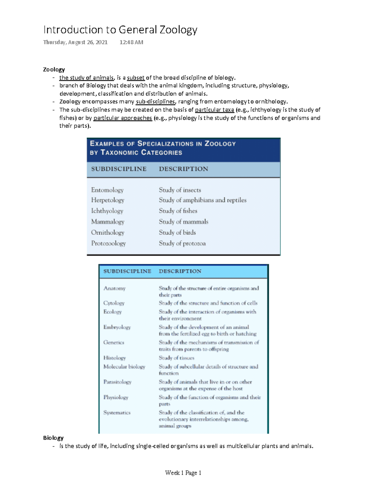 Introduction to General Zoology (ZOO 101) - Key Concepts and Themes ...