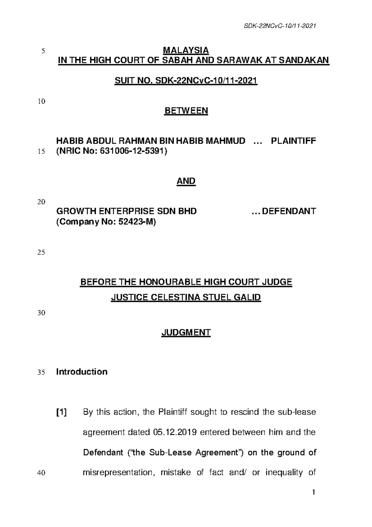 Habib v Growth Enterprise: High Court Judgment Analysis - GOJ - Studocu