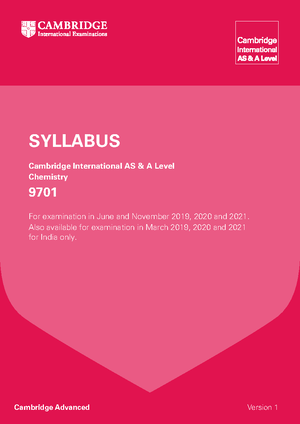 Cambridge International AS A Level Chemistry 9701 syllabus overview for ...