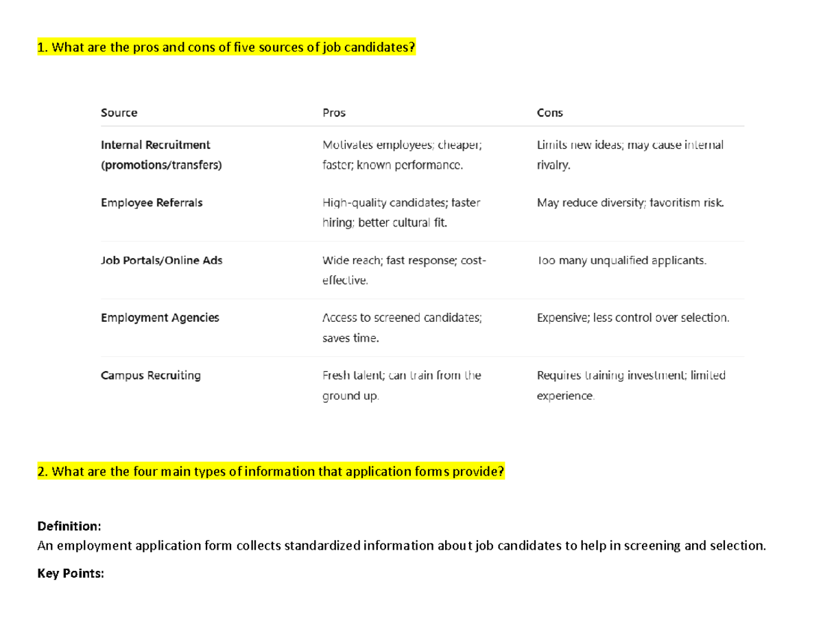 Ch5 - Pros and Cons of Job Candidate Sources & EEO Laws - Studocu
