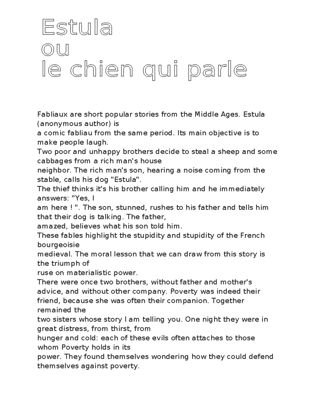 Estula - A Comic Fabliau Unveiling Medieval Morality Tales - Studocu