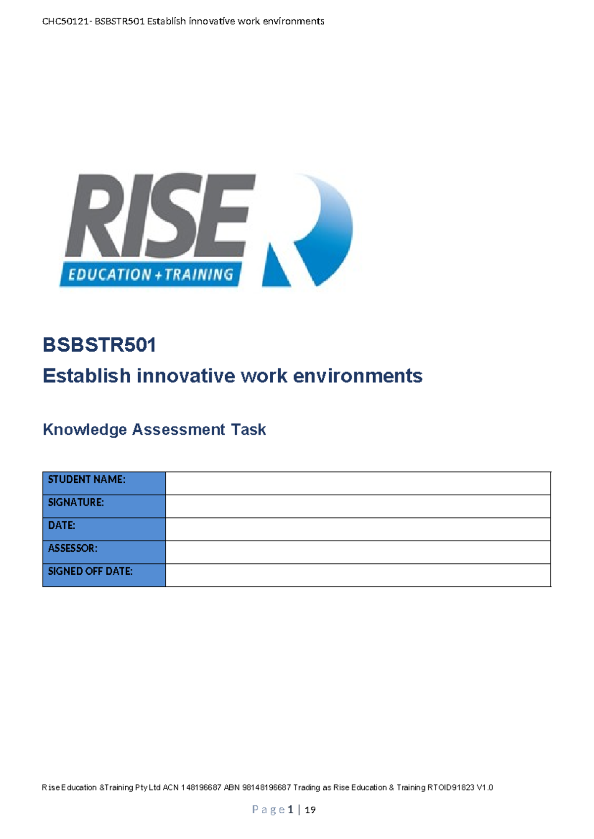 BSBSTR501 Knowledge Assessment: Innovative Work Environments Guide ...