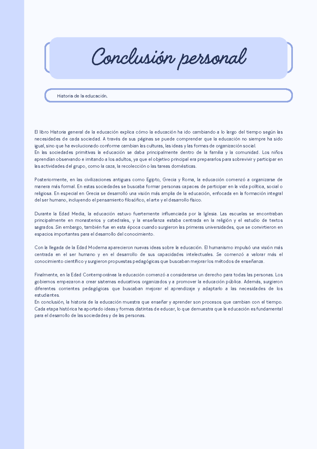 Conclusión sobre la Evolución de la Educación 20260310 - Studocu