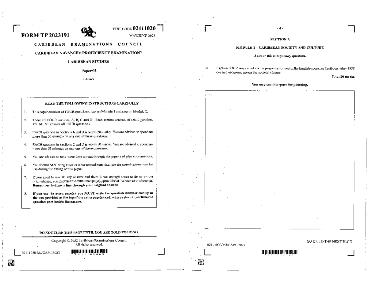 Caribb STUD P2 2011 - CXC Proficiency Exam Past Paper Analysis - Studocu