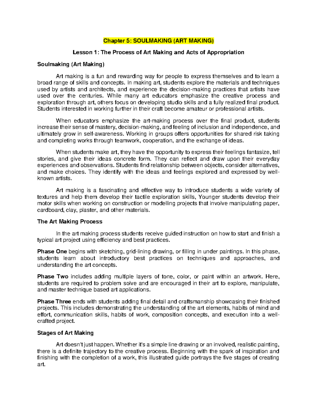 Chapter 5: Soulmaking (Art Making) - The Art-Making Process and ...