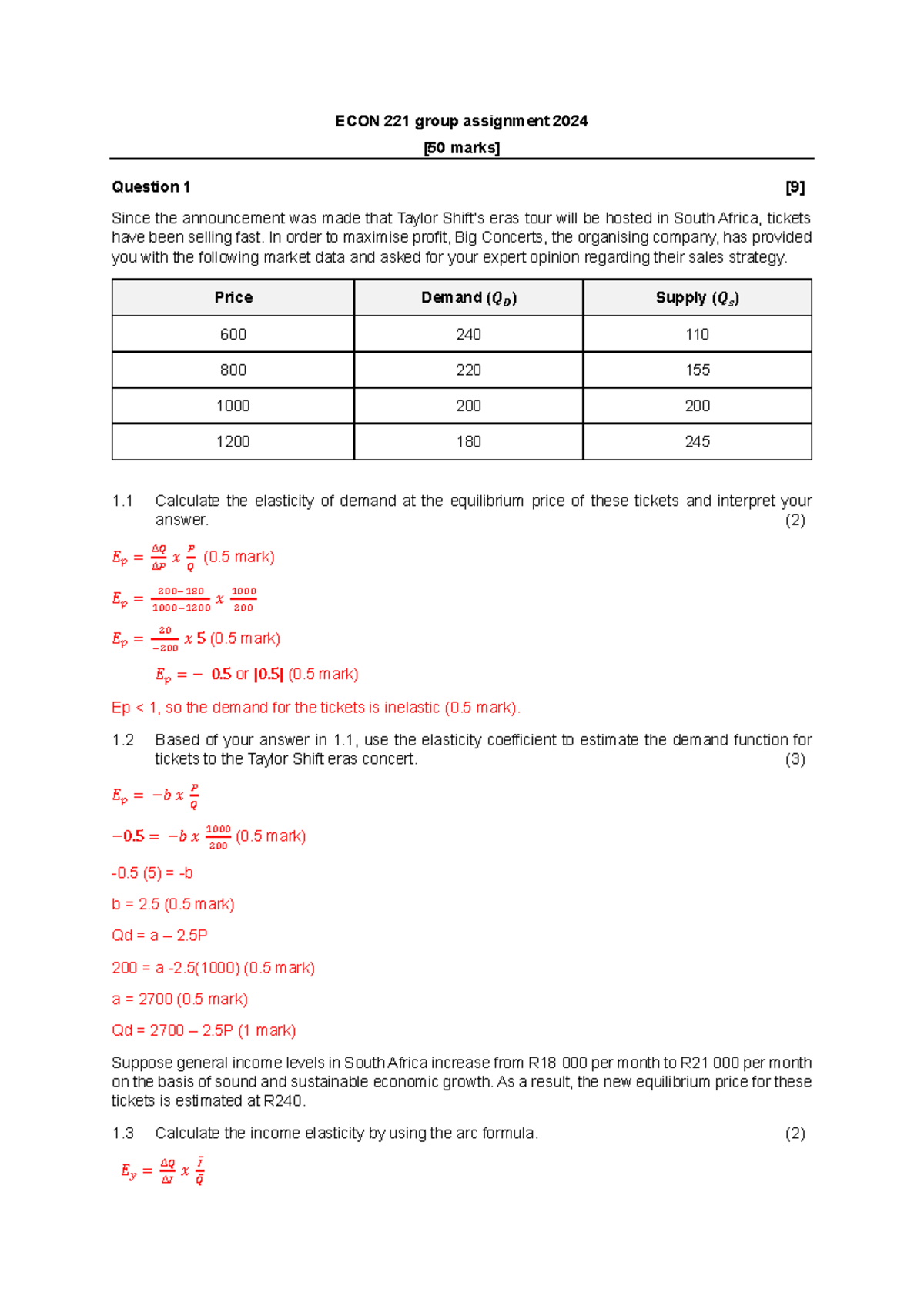 ECON 221 Group Assignment 2024: Market Analysis and Demand Elasticity - Studocu