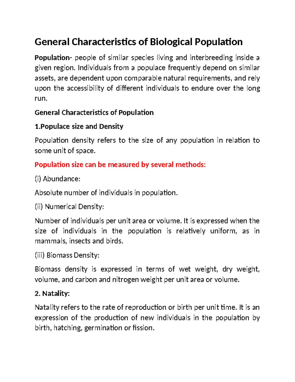 General Characteristics of Biological Populations in ENSCI - Studocu