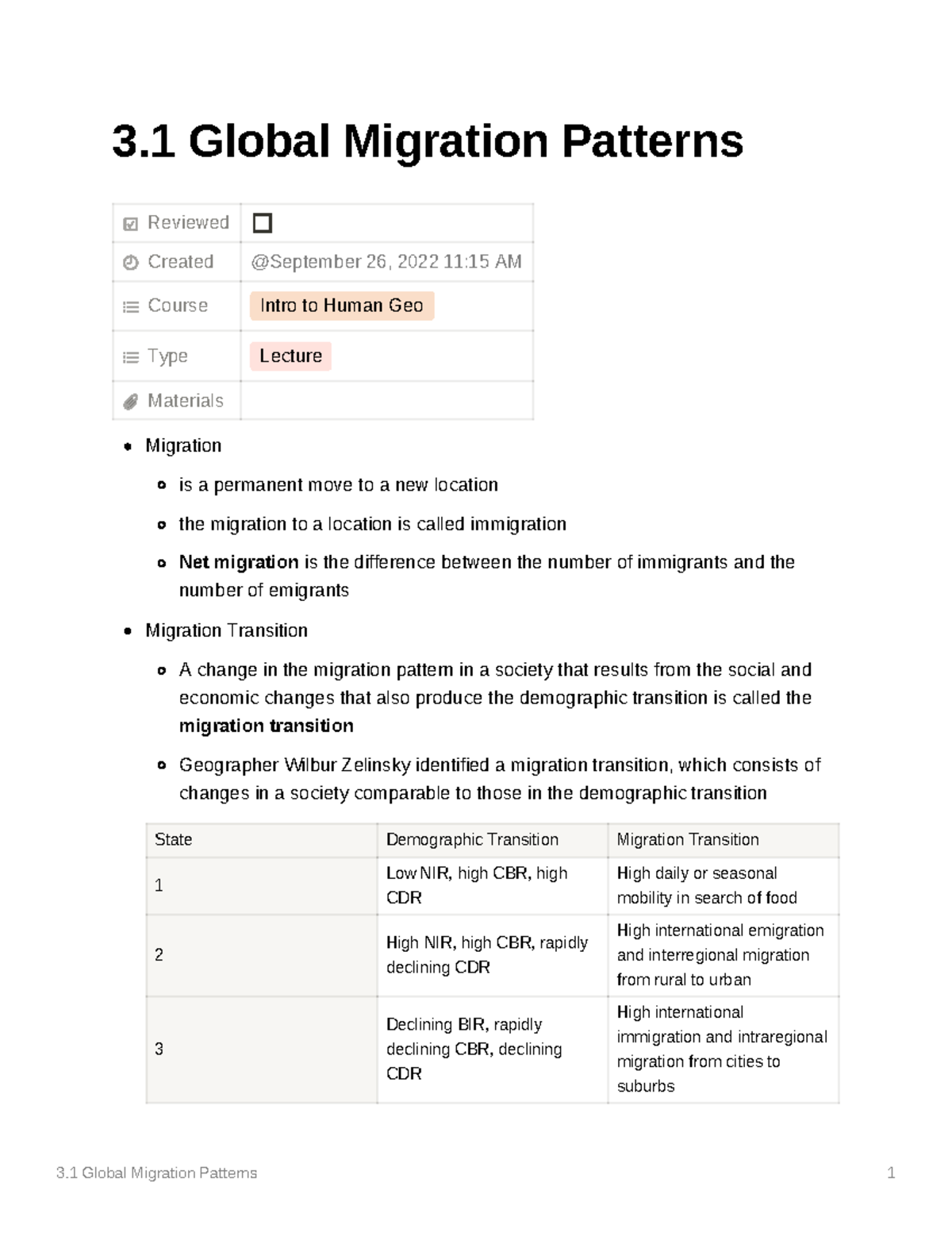 Lecture 3 - Global Migration Patterns in Intro to Human Geo - Studocu