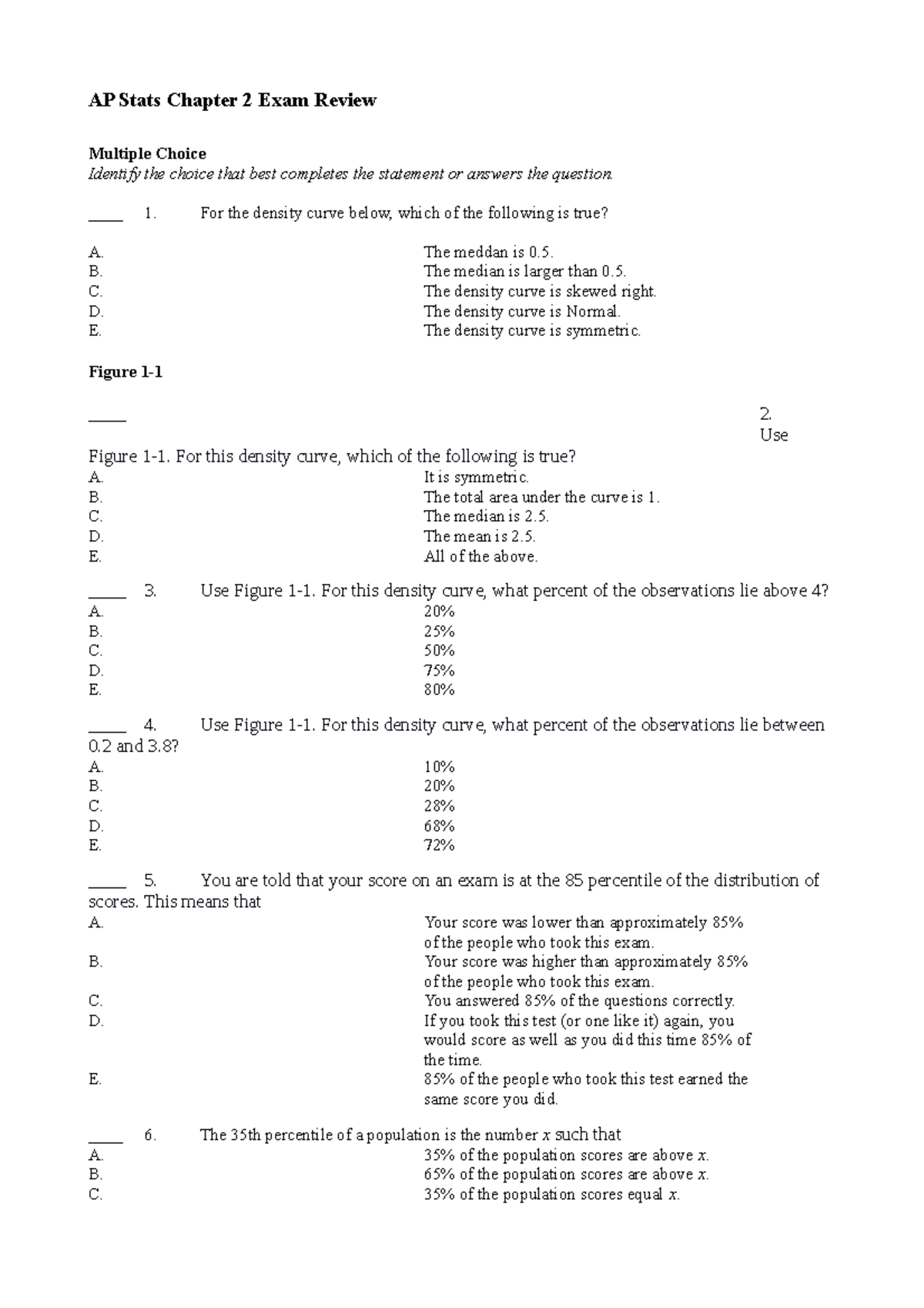 AP Stats: Chapter 2 Exam Review & Answer Key - Studocu