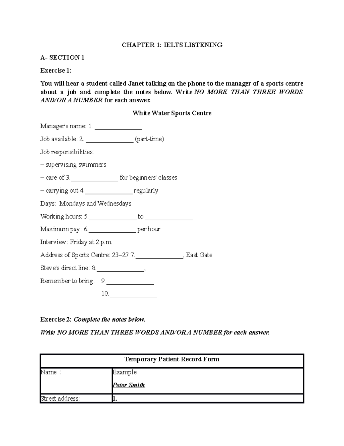 Listening Practice for HSG THPT IELTS Sec 1 & 2 Exercises - Studocu