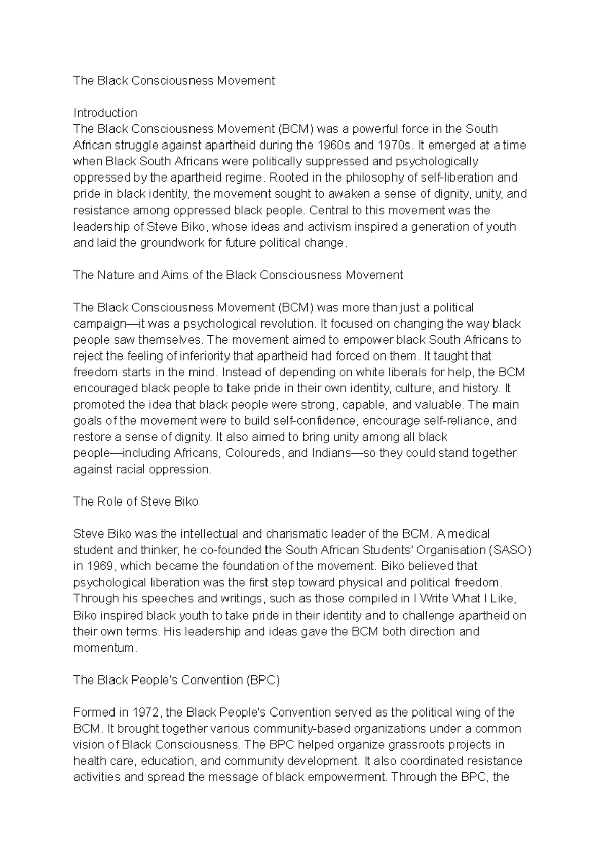 Grade 12 History Research Assignment: The Black Consciousness Movement ...