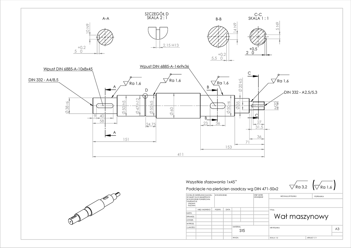 WIP PW SEM 5 A3 Technical Drawing of Machine Shaft - Studocu