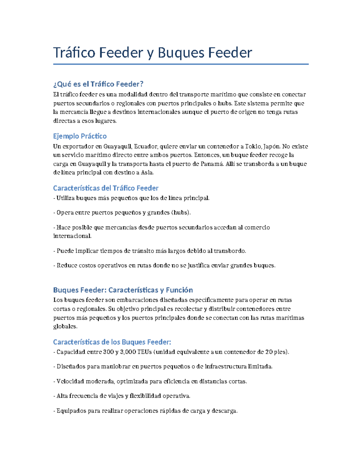 Tráfico feeder y buques feeder: características y funciones - Studocu