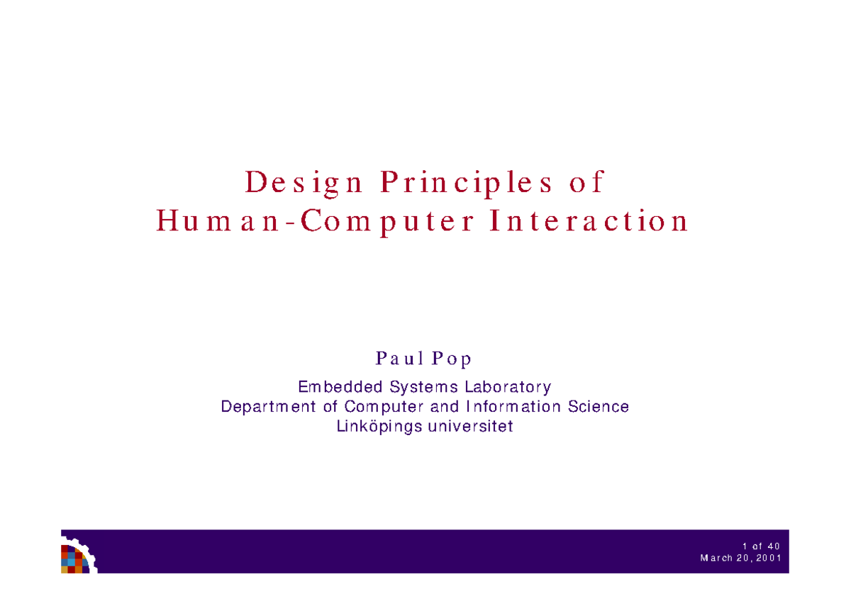 Design Principles of HCI (Embedded Systems) - Paul Pop - Studocu