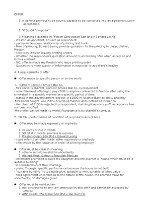 Contract law tutorial 1 (WEEK 2) - With reference to Malaysian case law ...