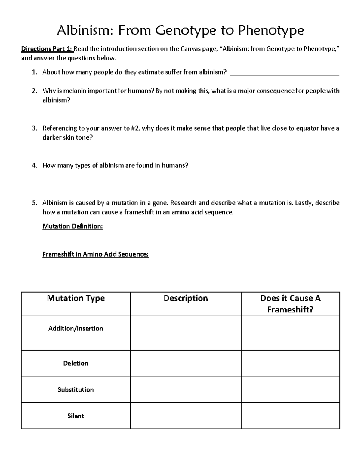 Albinism Lab Dvolp - BIOL 256 Study Guide and Exercises - Studocu