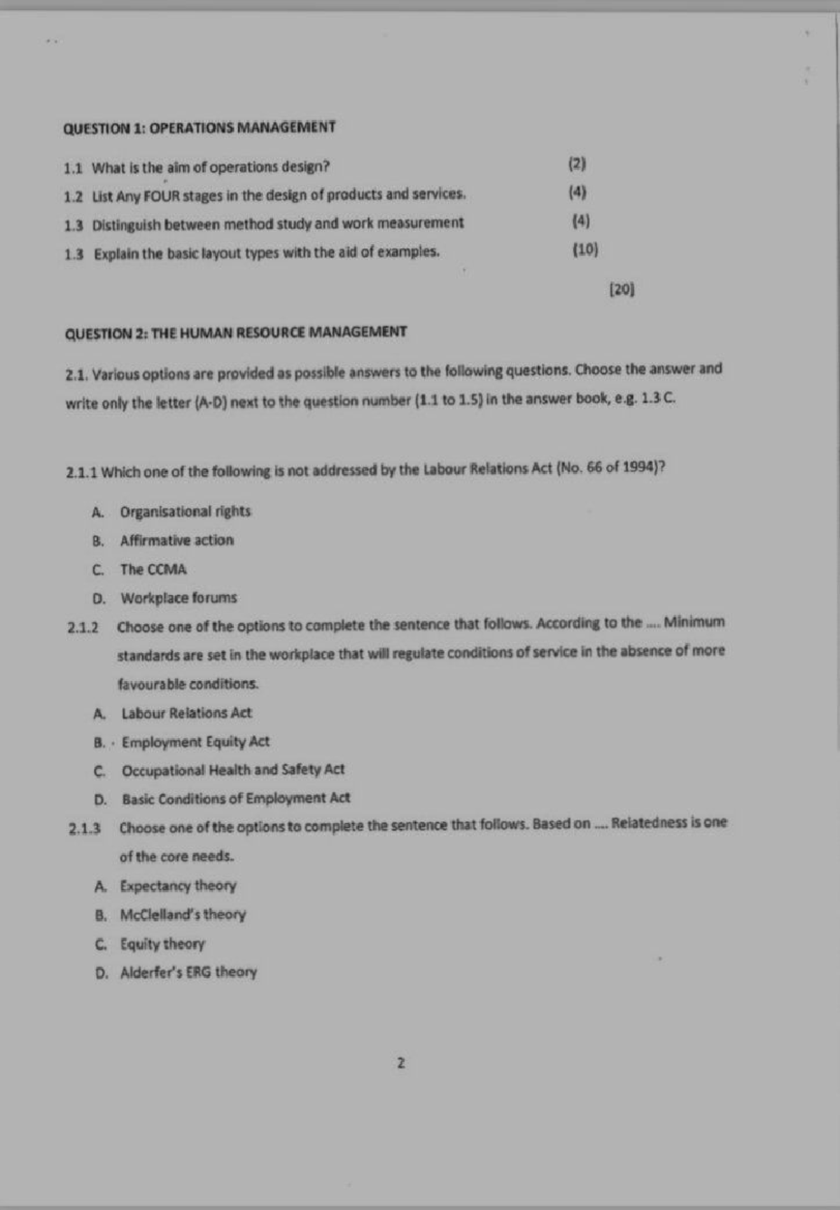 Operations Management & HRM Tutorial No. 2 - Key Concepts & Questions ...