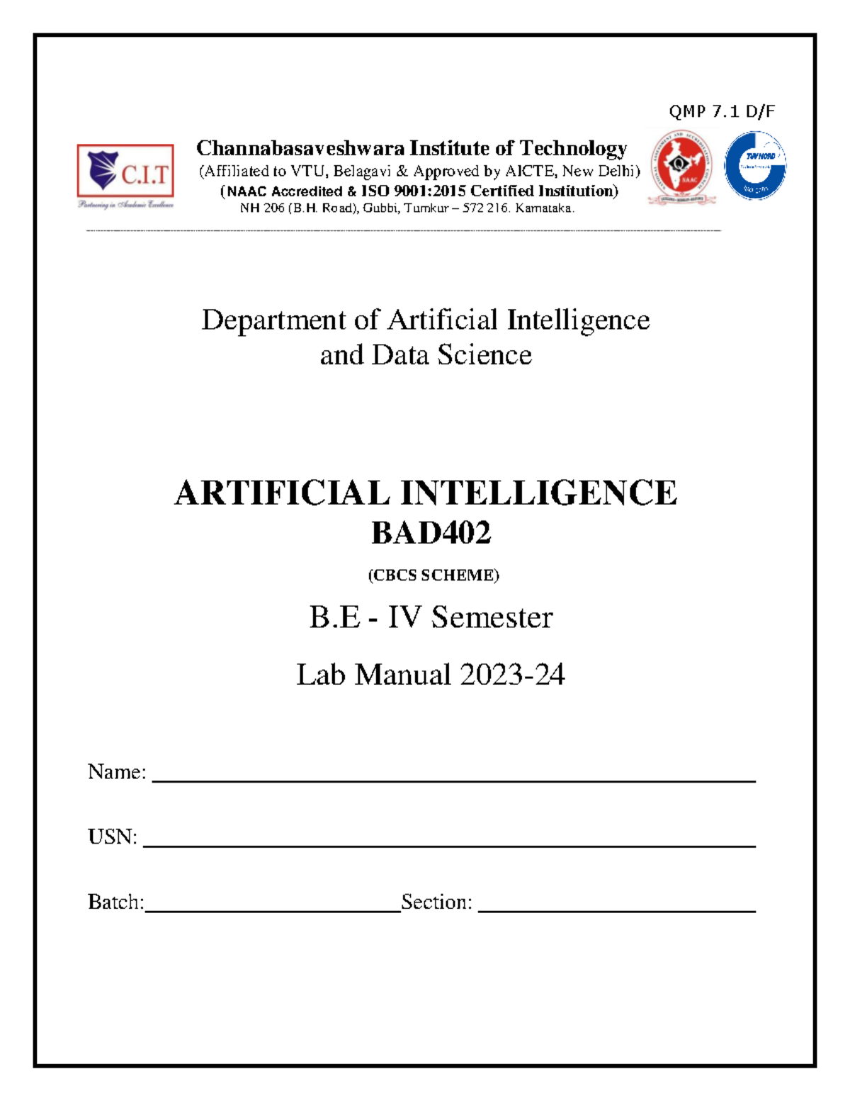 BAD402 Artificial Intelligence Lab Manual - Practical Exercises and Algorithms - Studocu