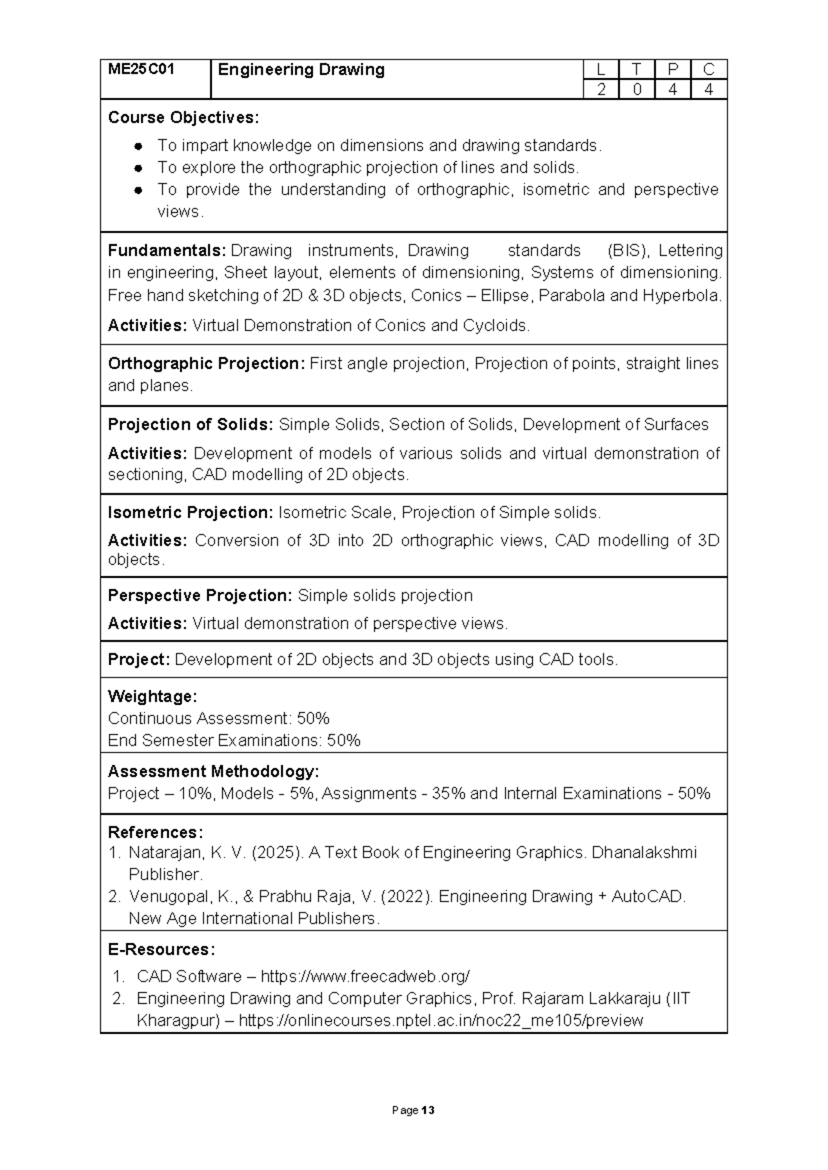 ME25C01 Engineering Drawing: Course Overview & Objectives - Studocu