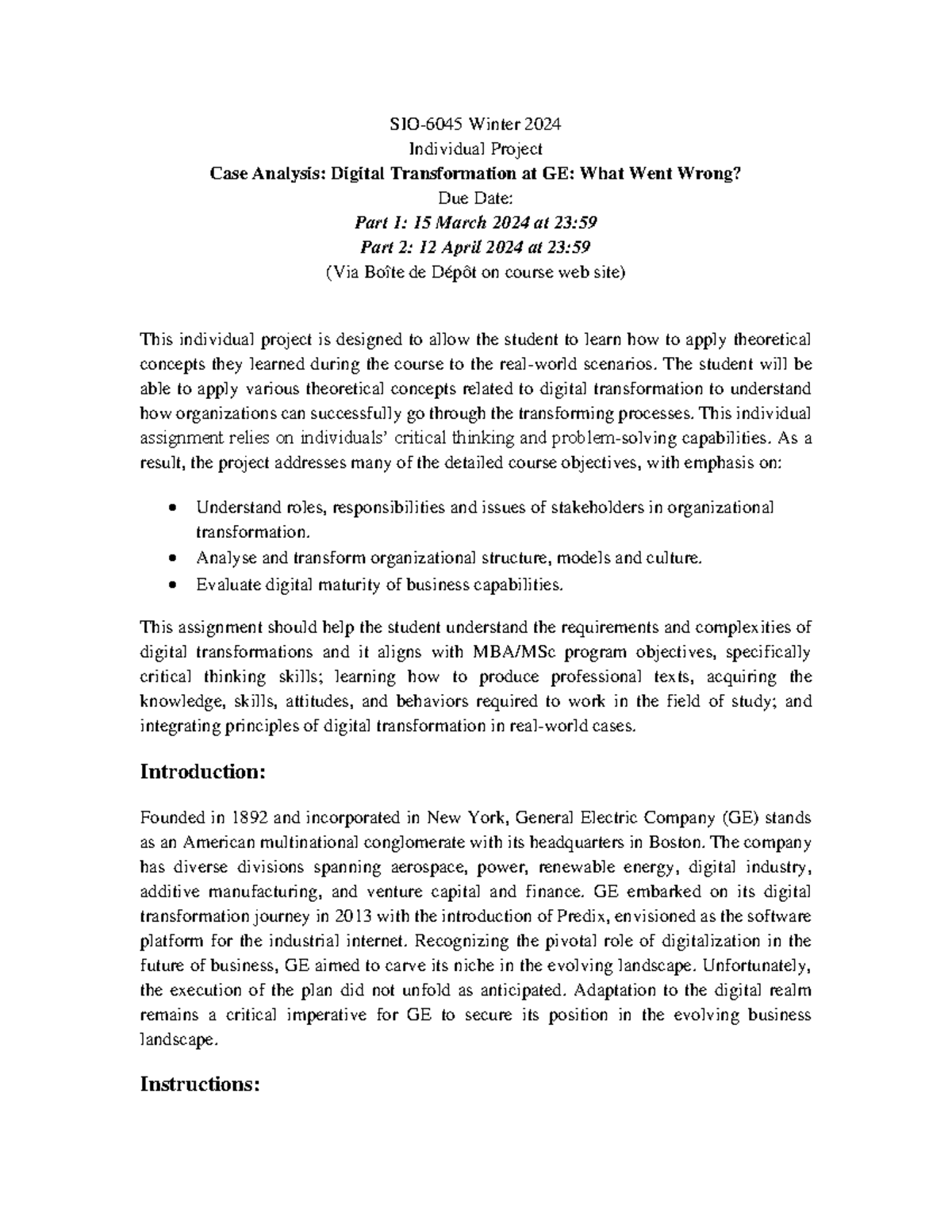 Winter 2024 Individual Project Case Study: GE's Digital Transformation ...