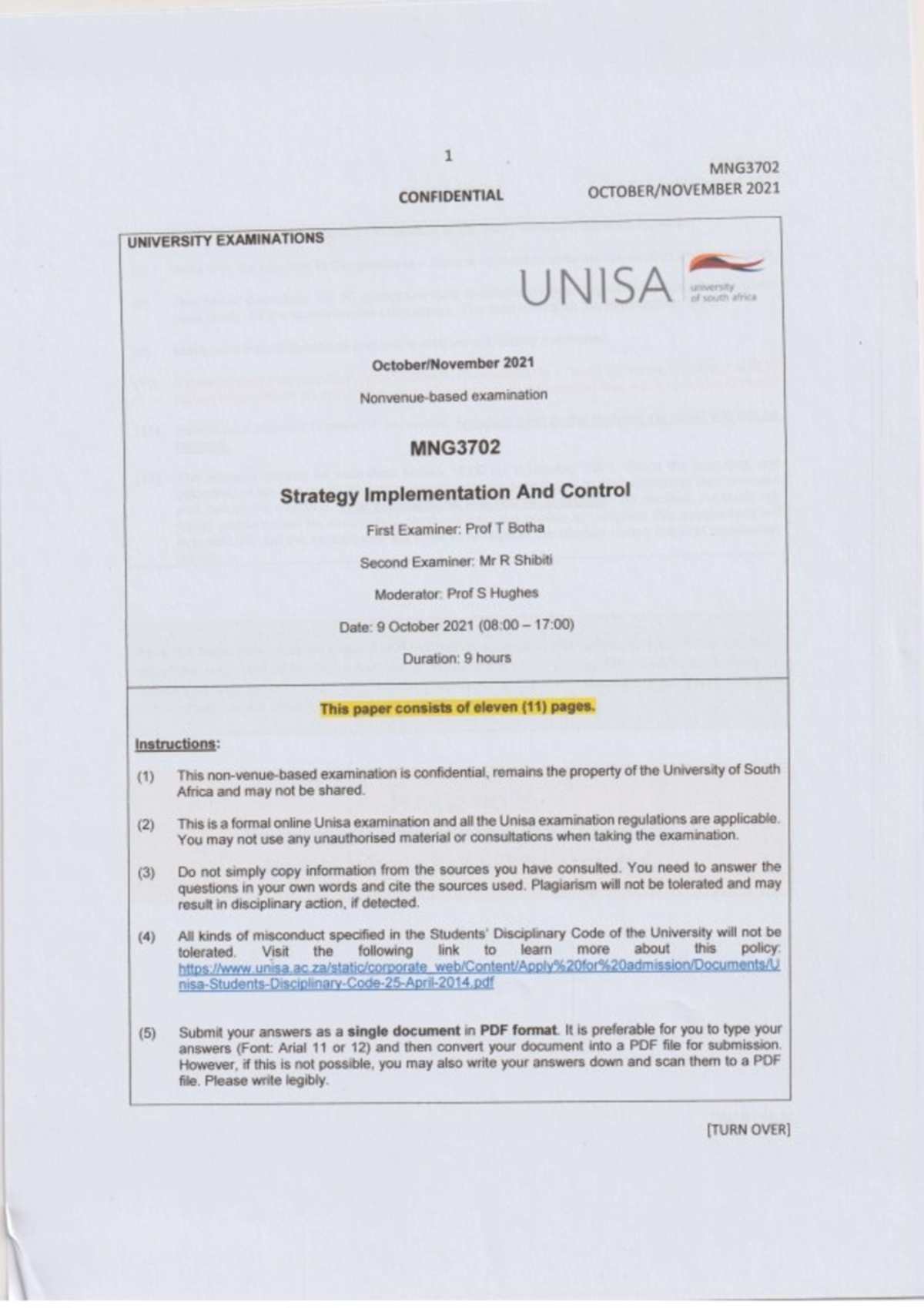 PAST EXAM PAPER - MNG3702- OCTOBER 2021 - MNG3702 - Studocu