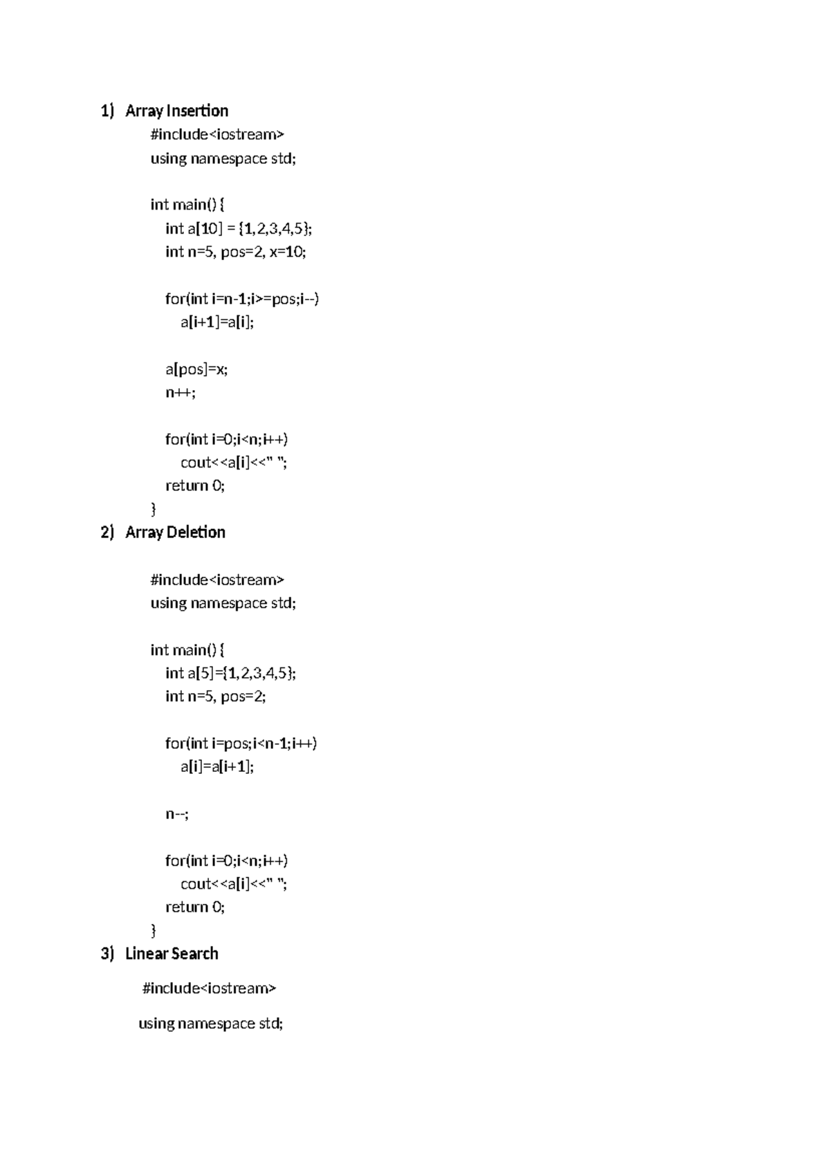 Data Structures & Algorithms: Important Codes for CS101 - Studocu