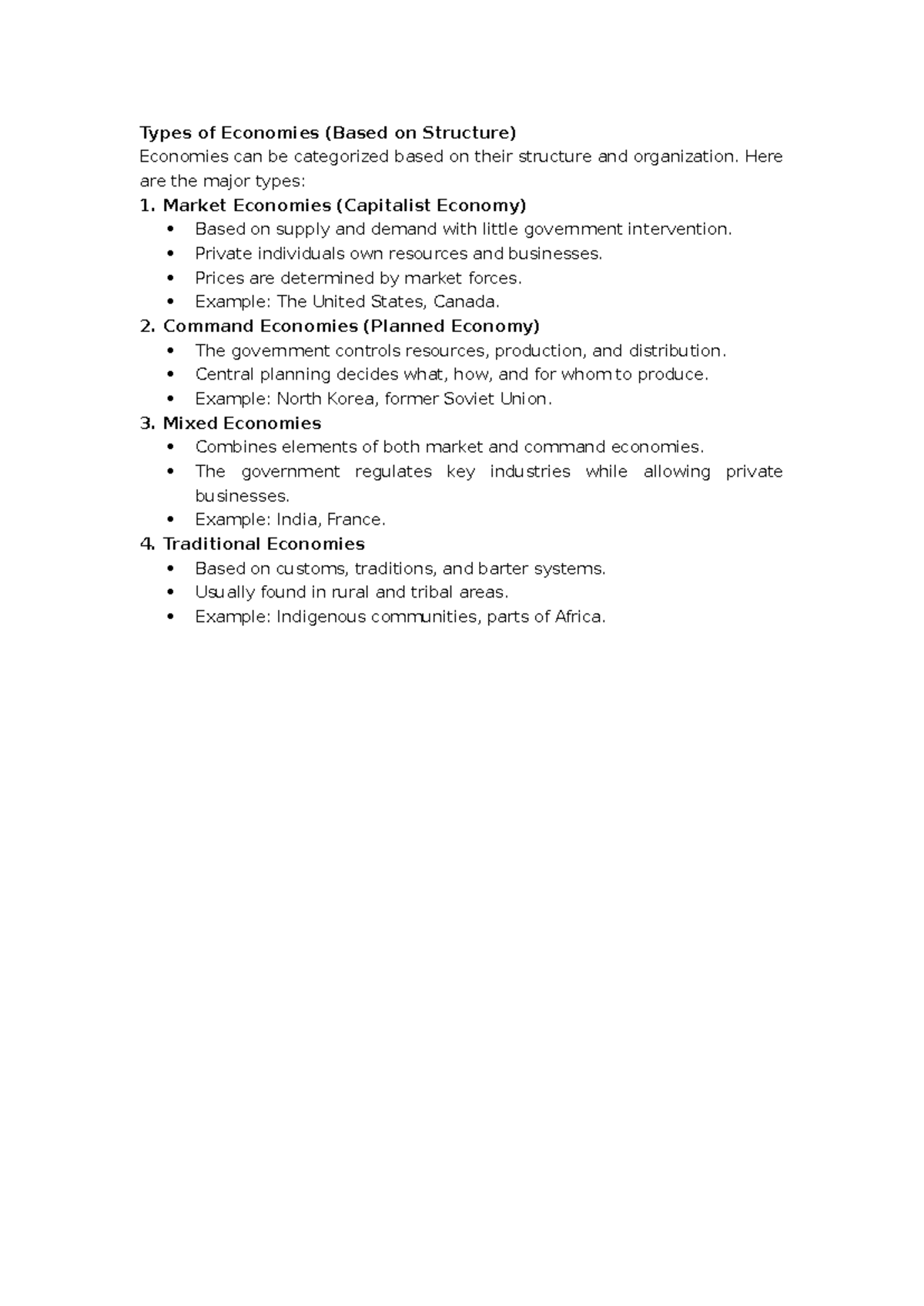 Types of economies - AAA - Types of Economies (Based on Structure ...