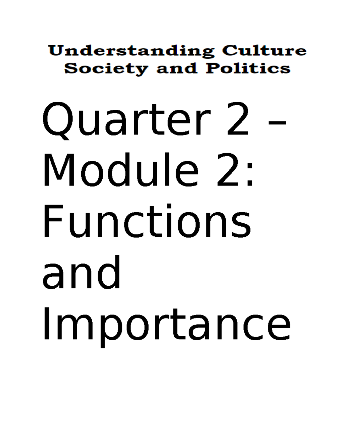UCSP Module 2: Functions and Importance of Education Q4 Exam - Studocu