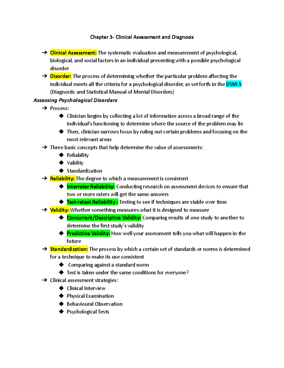 Copy of 2AP3 Chapter Notes - Chapter 3- Clinical Assessment and ...